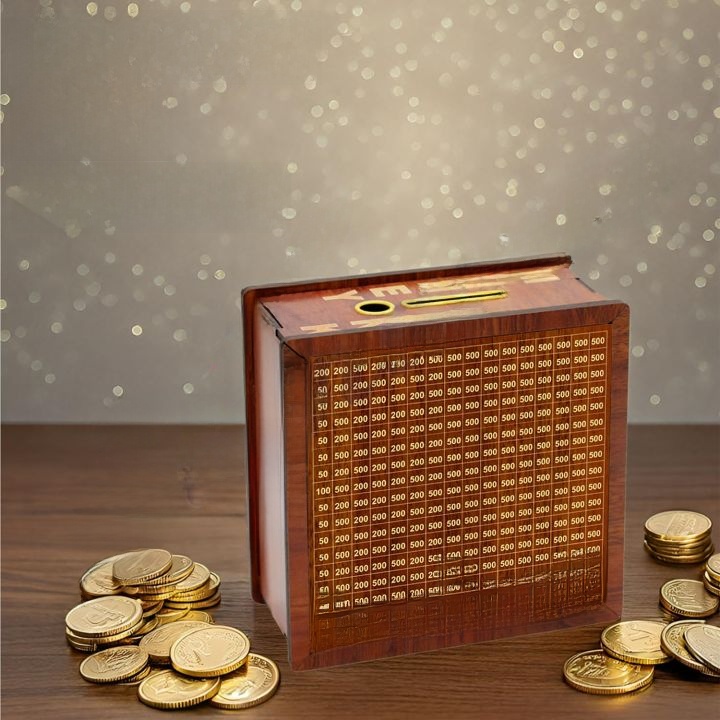 Wooden Saving Box Money Bank for Adults And Kids Bank Money Box with ...