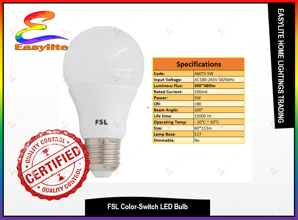 -Easylite- FSL 5W/9W TRI-COLOR LED BULB E27 SOCKET | Lazada PH