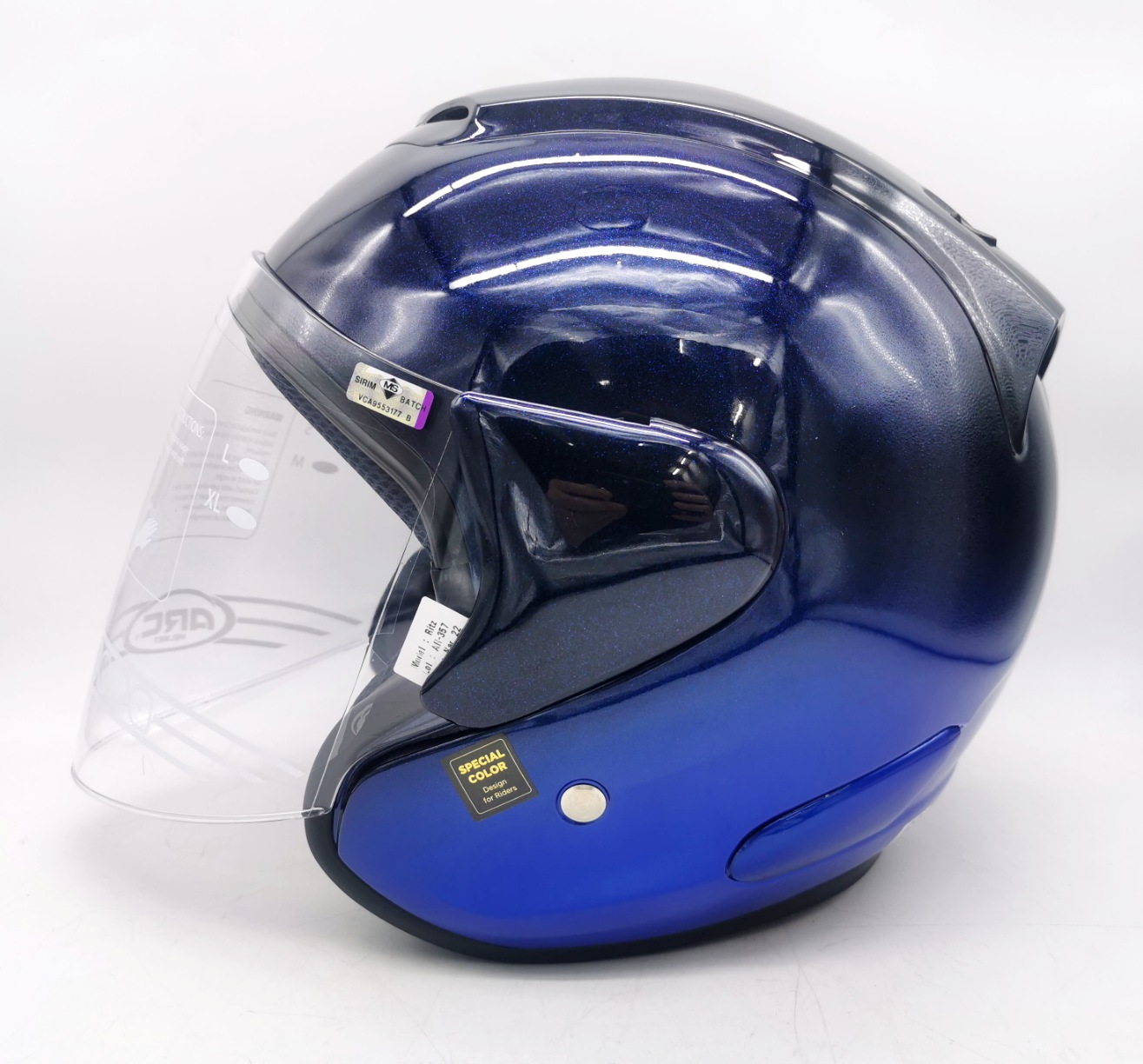 ARC RITZ Two Tone Blue Helmet L/XXL + Visor Clear Smoke Gold Red Blue ...