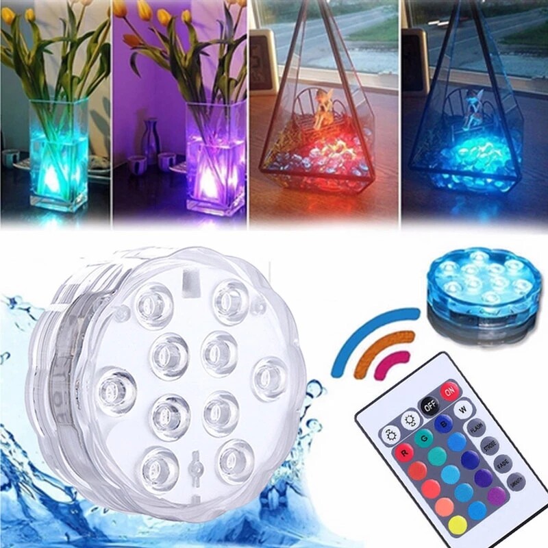Remote Controlled 10 LED RGB Submersible Underwater Light for Wedding Party Outdoor Garden Party ...