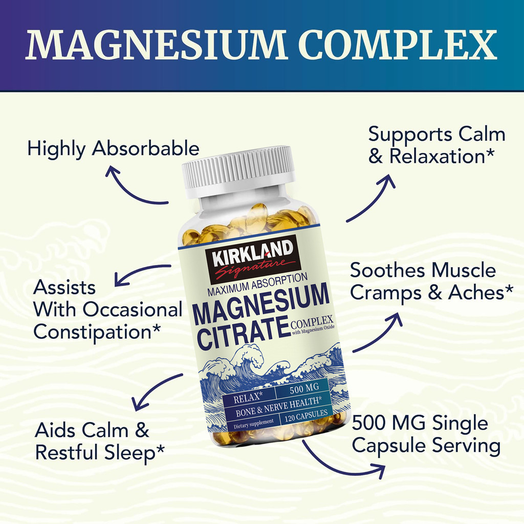 KIRKLAND Magnesium Citrate Complex Supplement ส่งเสริมการย่อยอาหารและ ...