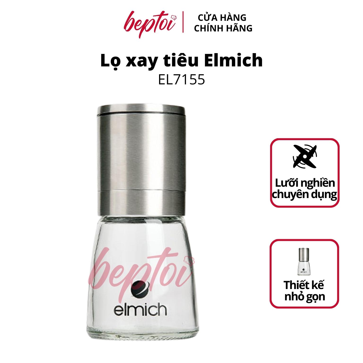Lọ xay tiêu Elmich, lọ xay hạt tiêu thủy tinh và cối sứ viền Inox Emich ...