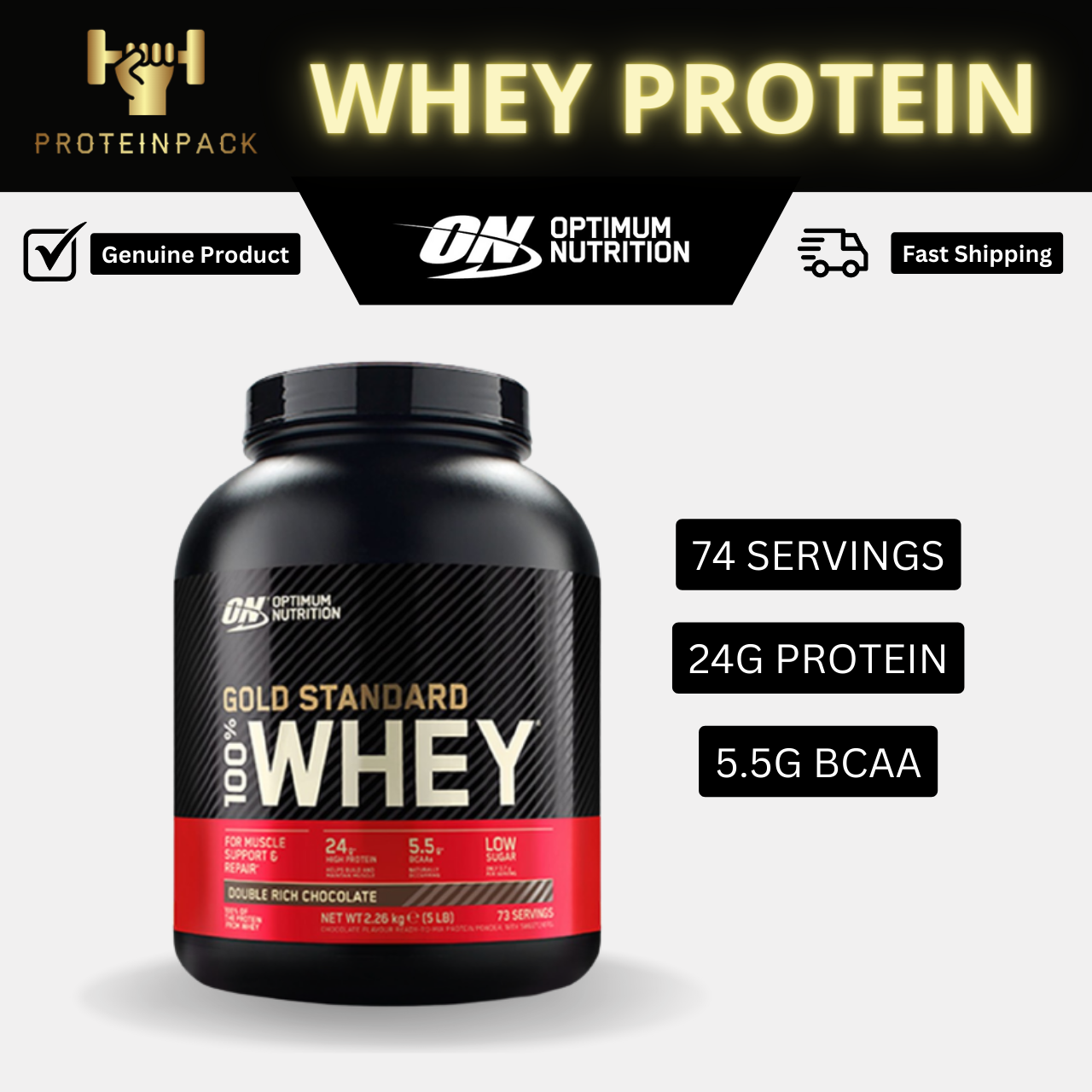 Optimum Nutrition Gold Standard Whey 5lbs, ON Protein powder, Protein ...