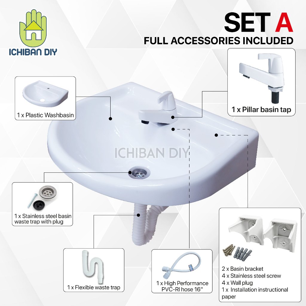 ⭐LOW PRICE⭐ Wash Basin Singki Bilik Air Plastic Full Set Bathroom Sink ...