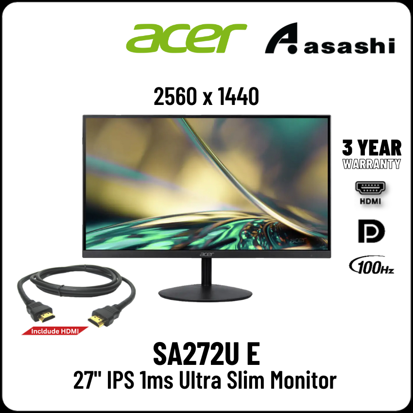 Acer SA272U E | SA272UE 27" IPS 100Hz 1ms 2K HDR10 Ultra Slim Monitor ...