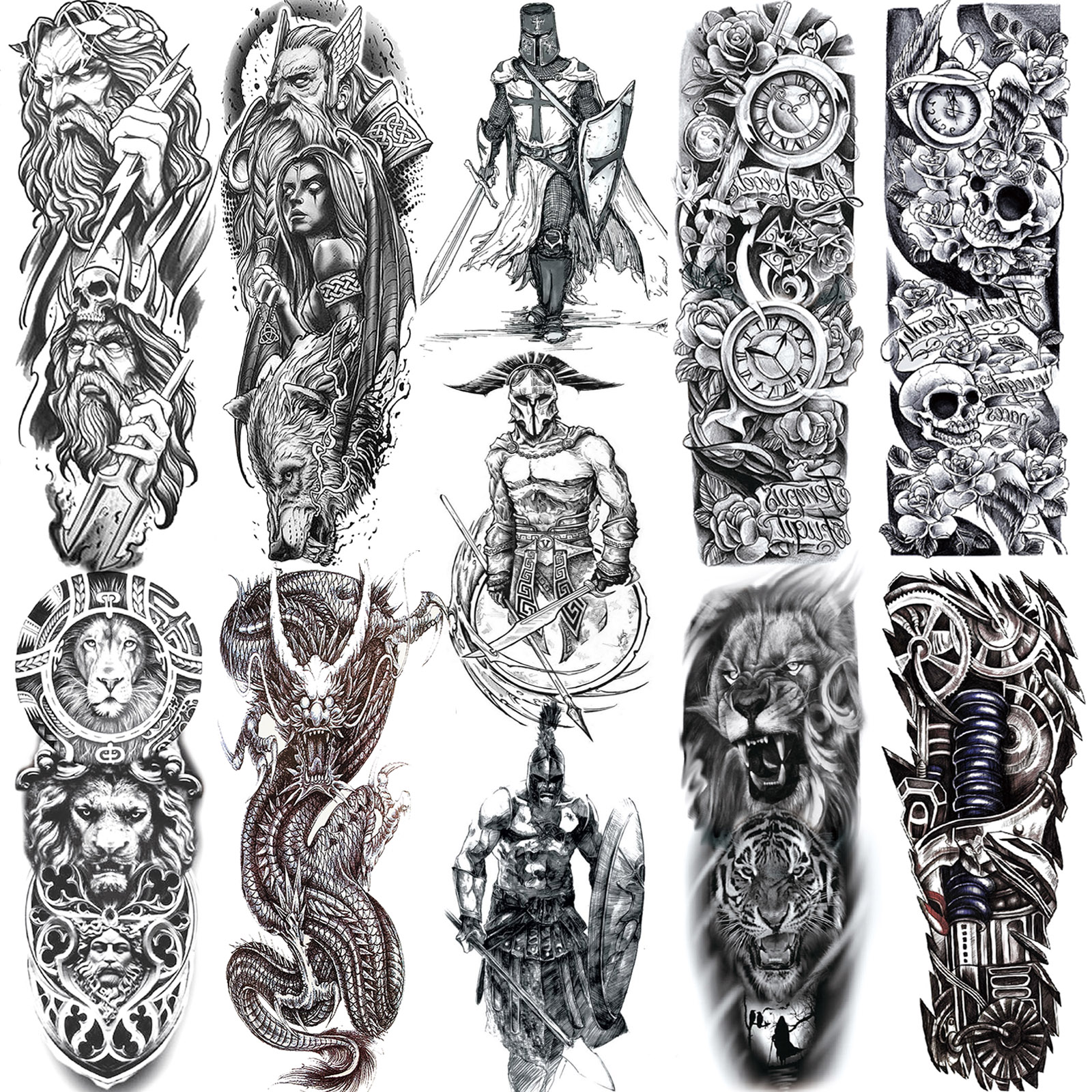 Black Maori Totem Sleeve Tattoos For Men Fake Full Arm3D Dragon Skull ...