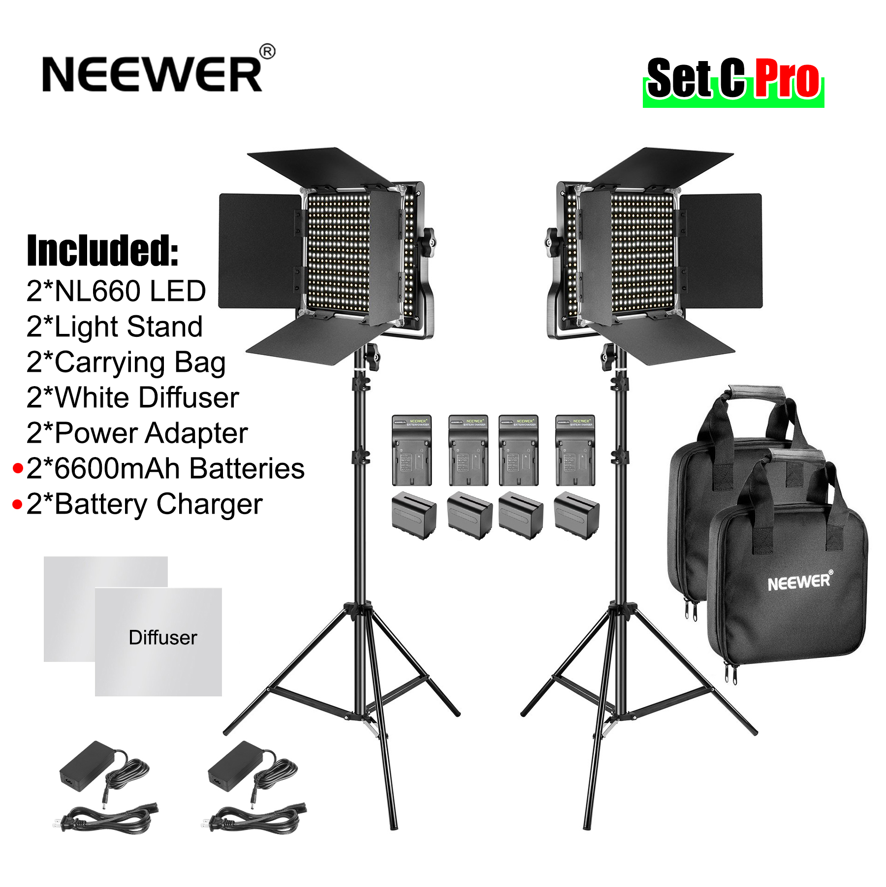 Neewer NL660 Professional Dimmable Bi-Color LED Video Ligh twith U ...