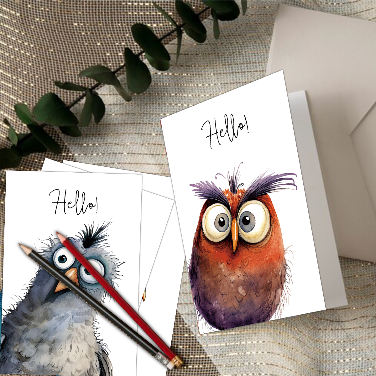 12pcs Weird Watercolor Bird Greeting Cards With Envelope Blank Page For ...