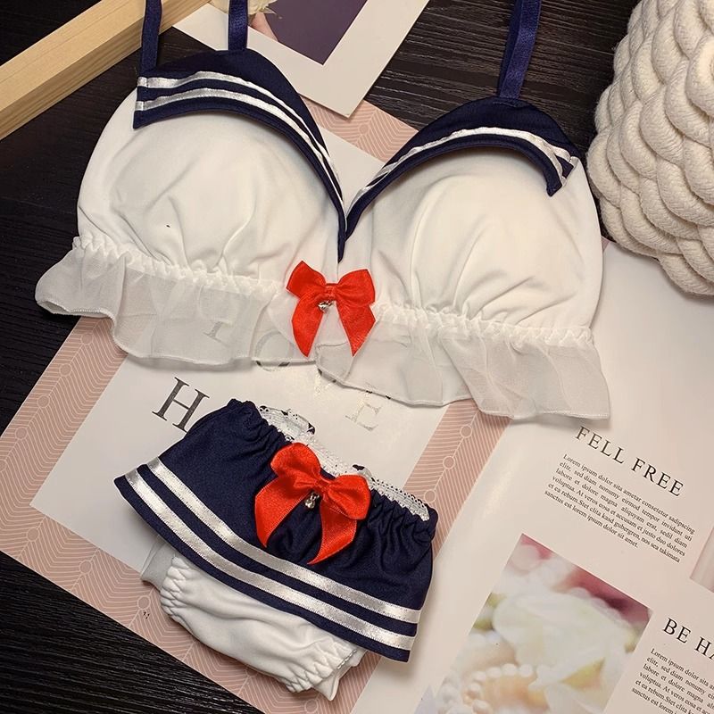 Women's bra set Japanese loli underwear female soft girl navy sweet ...