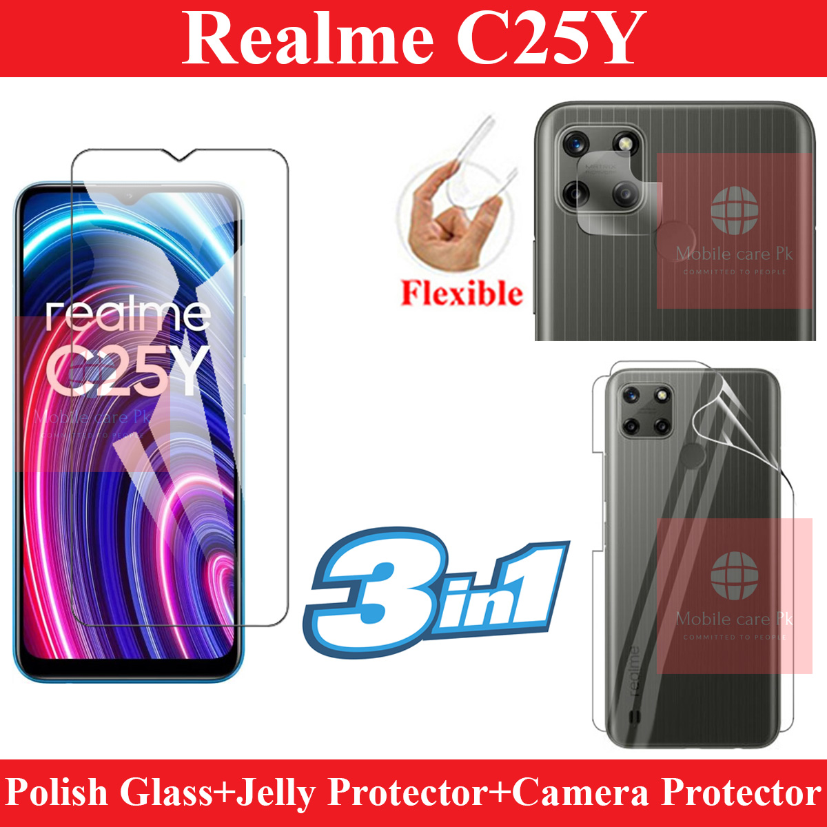 Realme C25Y Polish Glass Screen Protector + Back Jelly Protector Poly ...