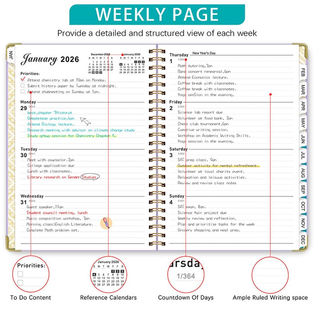 January-December Yearly Schedule 2026 Planner Notebook A5 Size 365 Days ...
