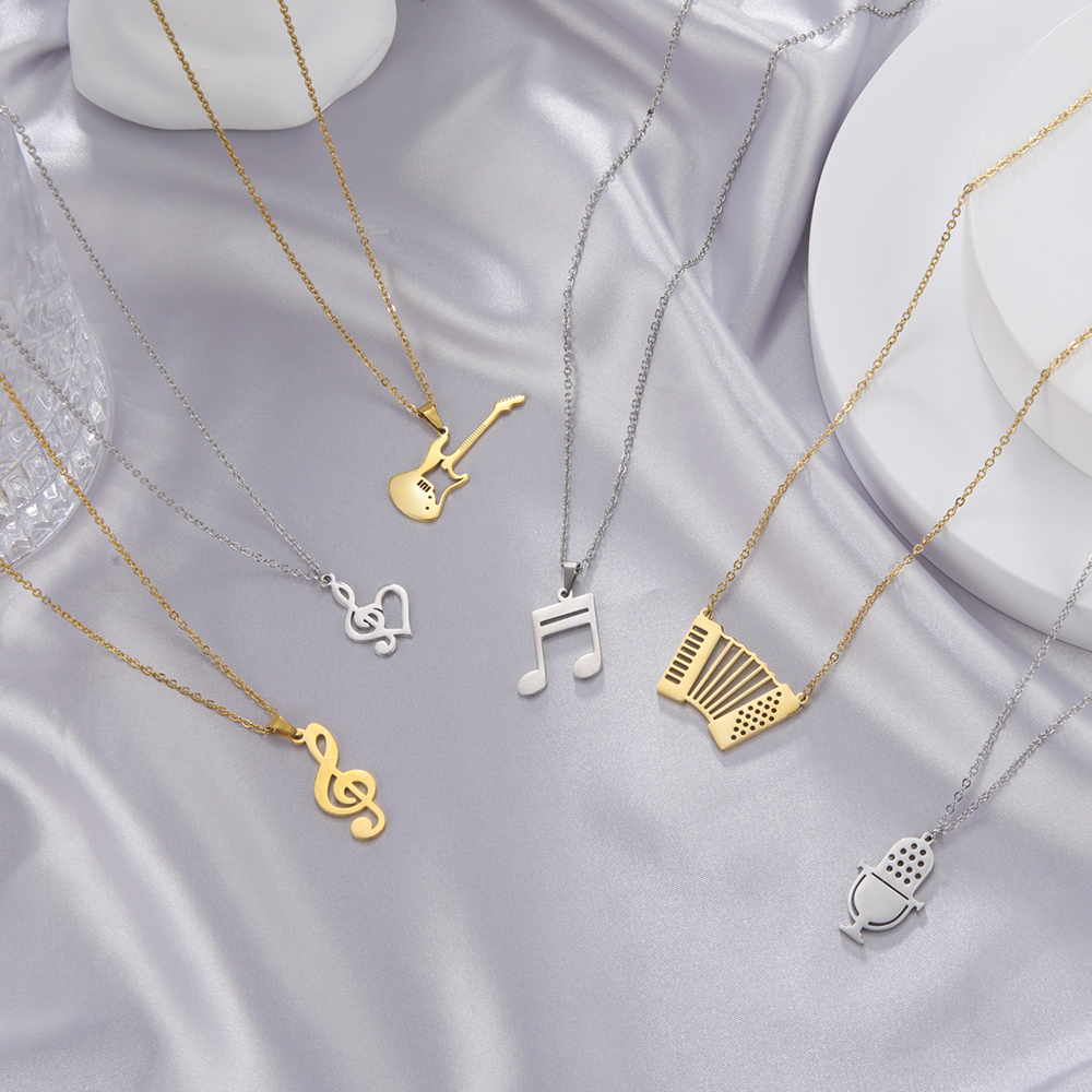 Skyrim Music Note Guitar Pendant Necklace for Women Men Stainless Steel ...