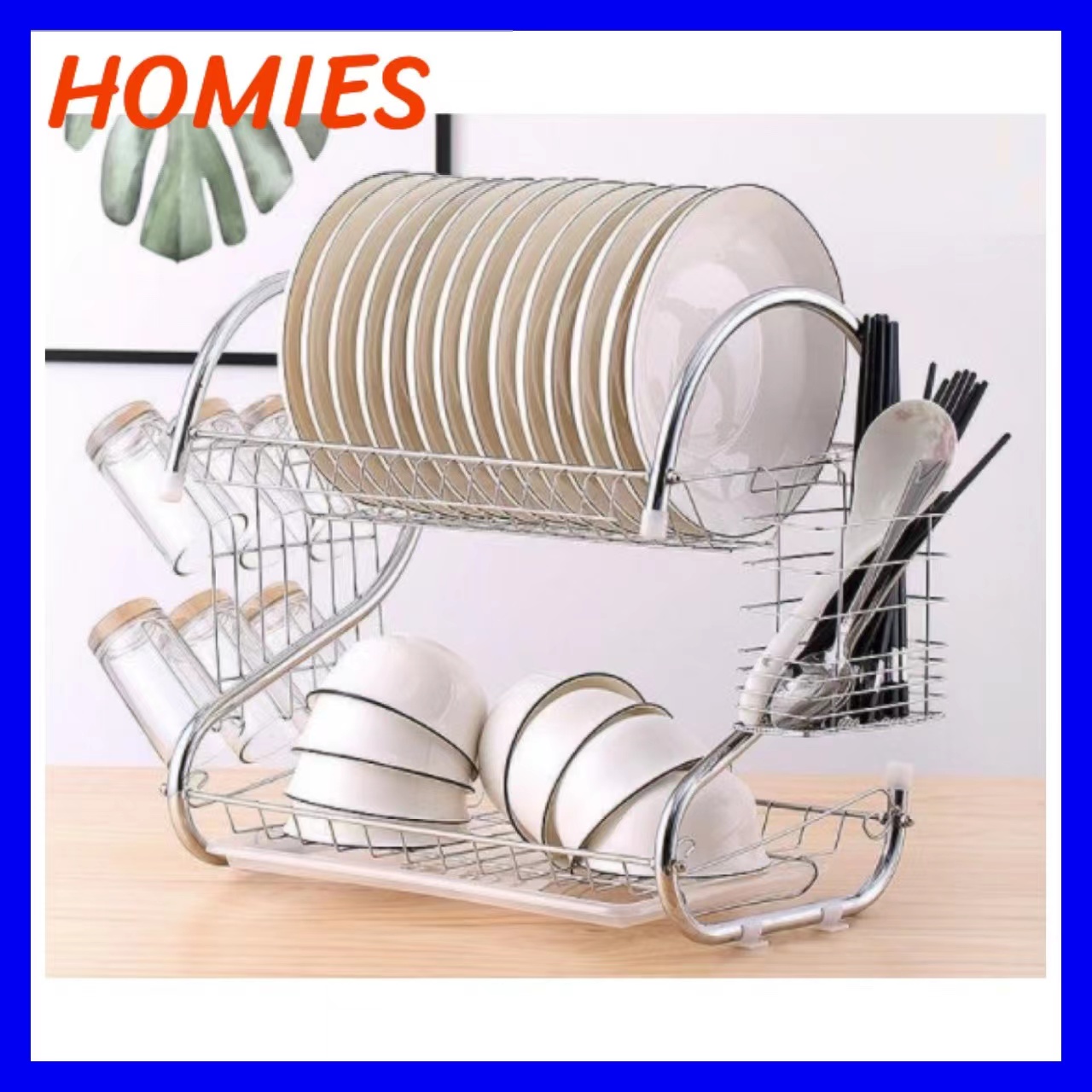 Homies Double Layer Plate Bowel Cup Cutlery Dish Drainer Dryer Drip ...