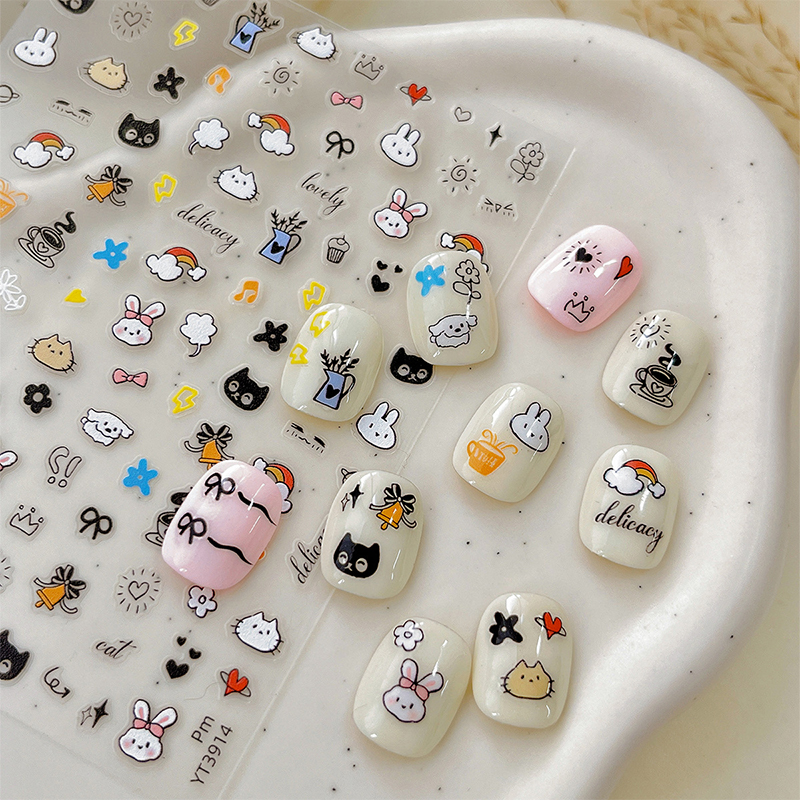 5D Embossed Cute Cartoon Animal Design Nail Art Sticker Decals Self ...