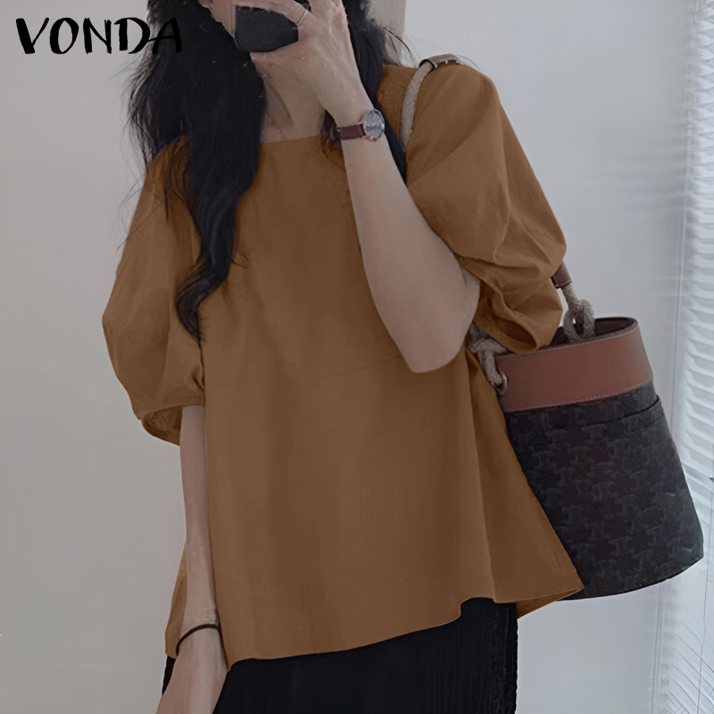 VONDA Womens Commuted O Collar เสื้อสตรีแขนสั้นพัฟ (ลำลองเกาหลี ...