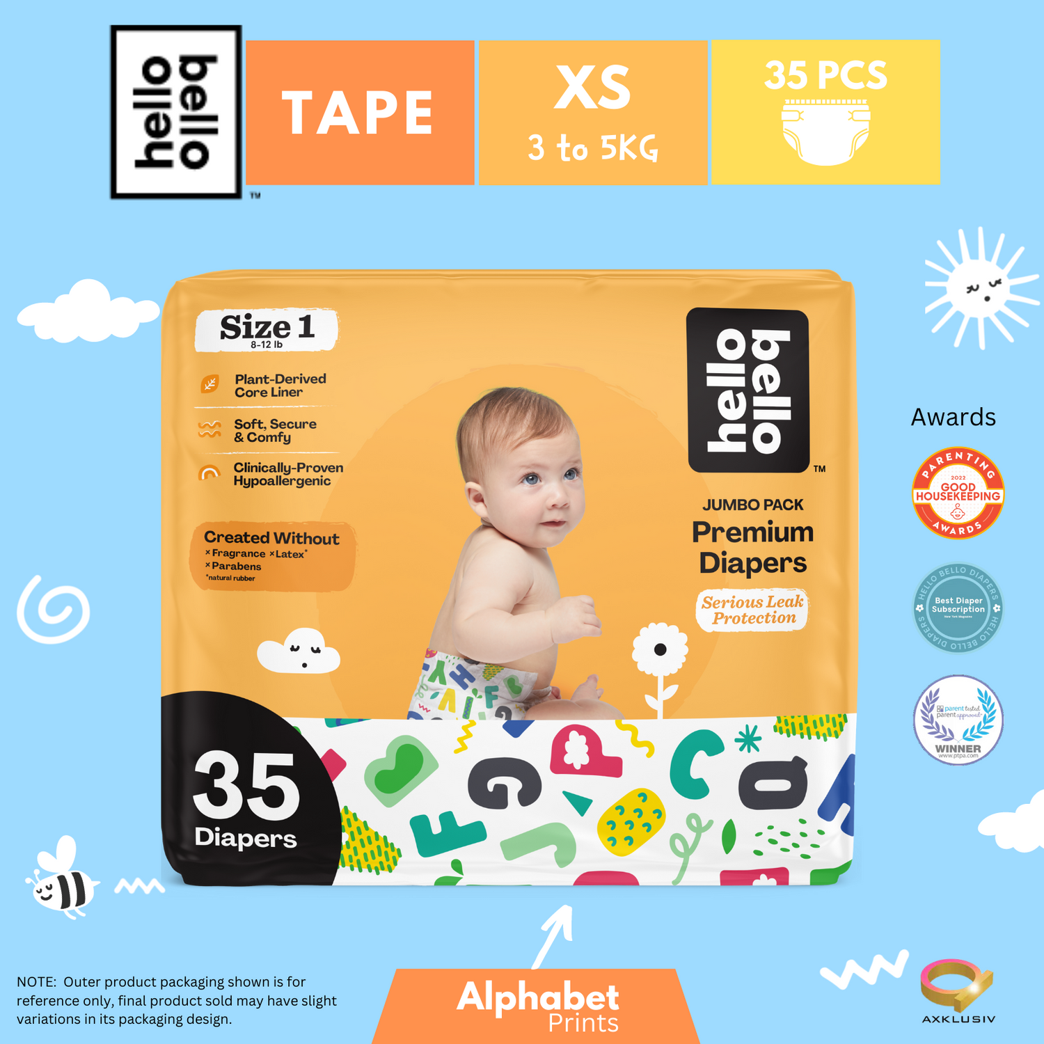 HELLO BELLO Day Time Tape Diapers – XS/Size 1 (3Kg to 5Kg) 35pcs ...