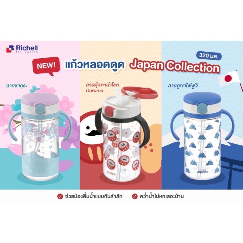 Richell(ริเชล)ถ้วยฝึกดูดAQ พร้อมฝายกดื่ม -Aqualea มีปุ่มกดน้ำ สำหรับเด็กฝึกดูดหลอด หลอดกันสำลัก ...