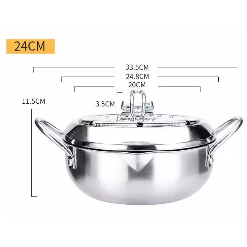 Deep Fryer Pot Stainless Steel Japanese Tempura Deep Frying Pan with ...