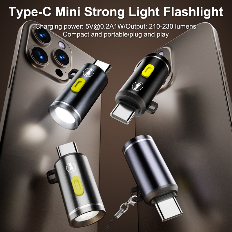 Portable Type-C Mini Flashlight Phone Keychain USB-C Electric Torch ...