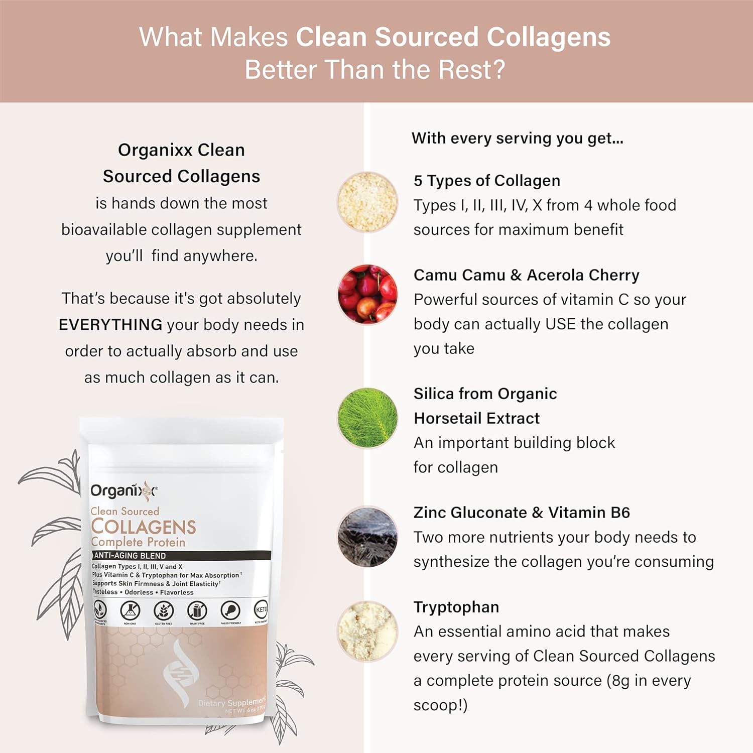 Organixx Clean Sourced Collagen Powder, Hydrolyzed Protein Powder ...