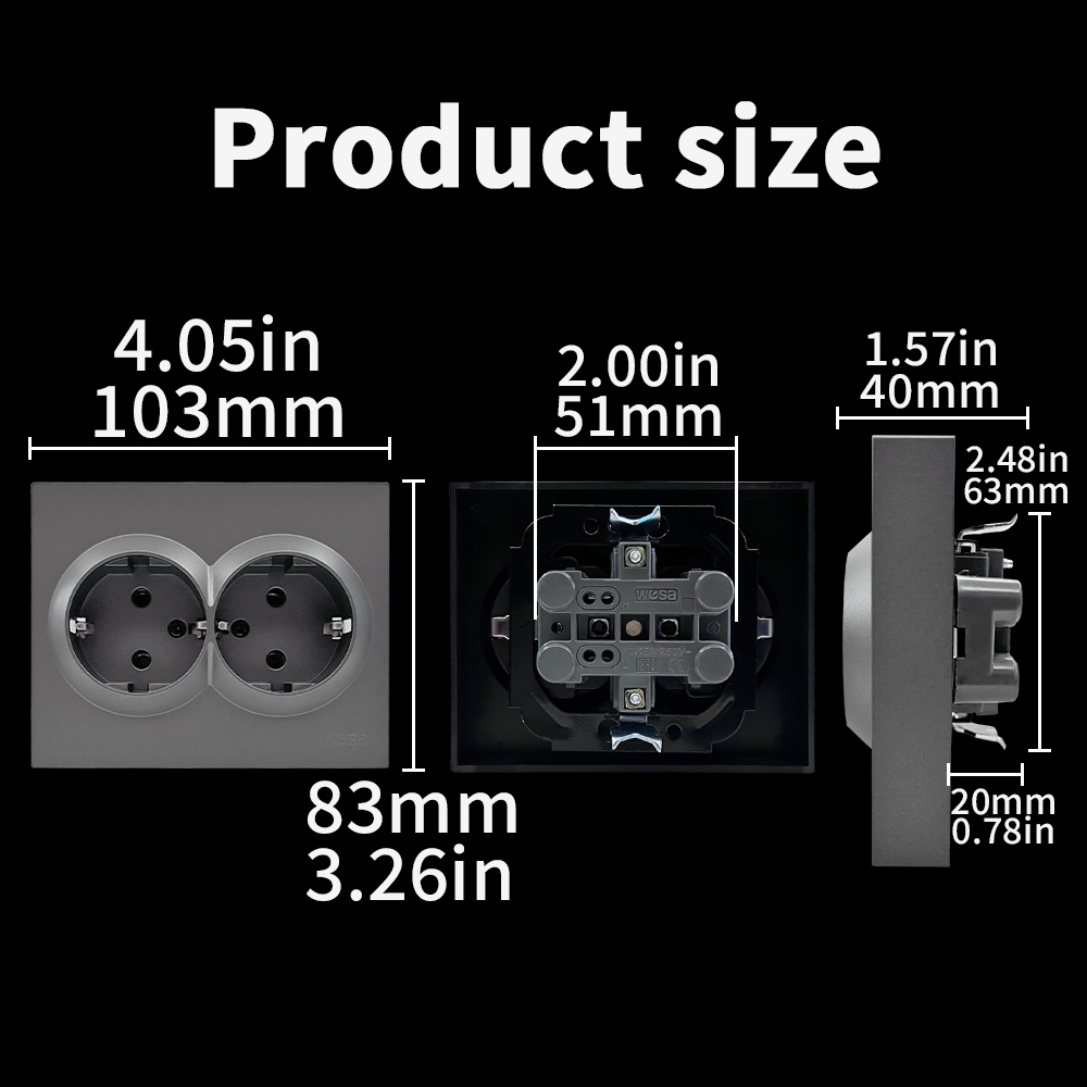 WESA Grey Double Power Socket 16A EU Standard Electrical Outlett With ...