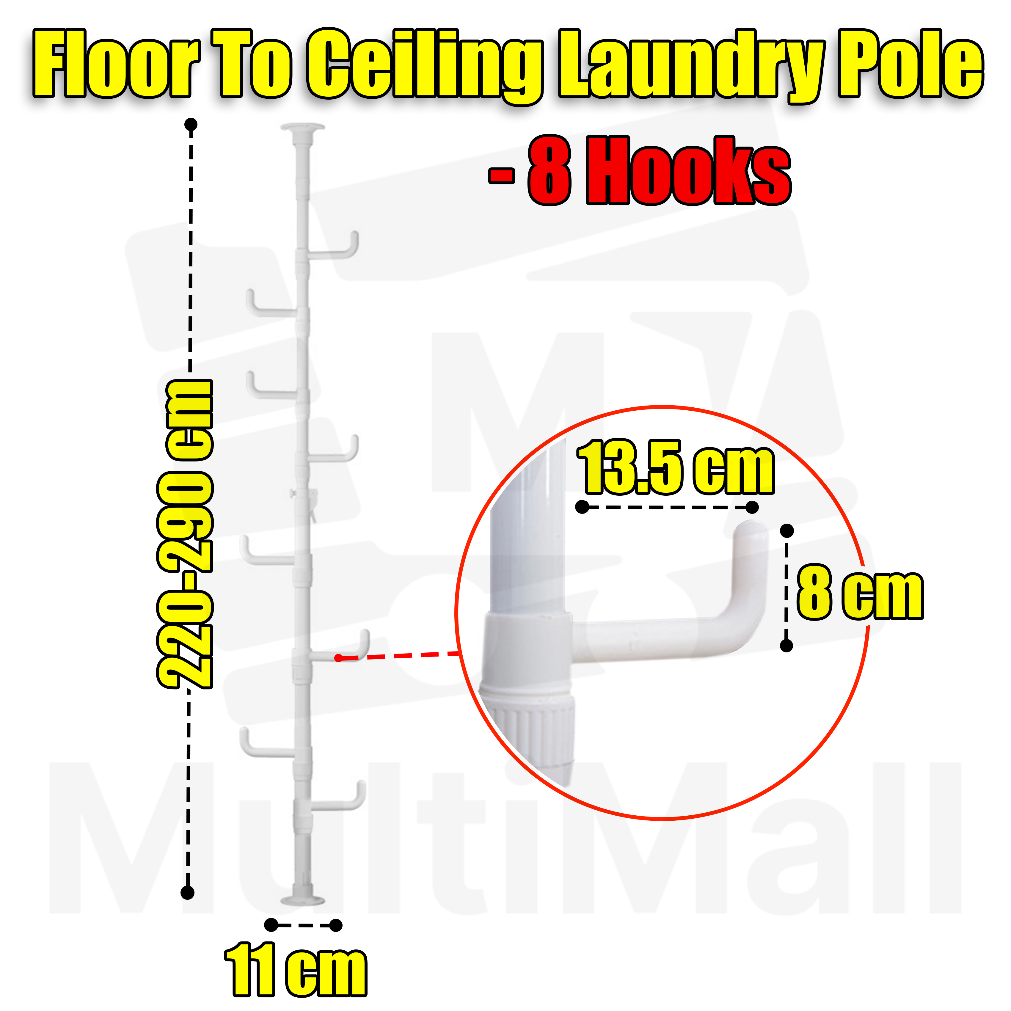 Floor to Ceiling Drying Pole Adjustable Standing Laundry Tension Rod ...