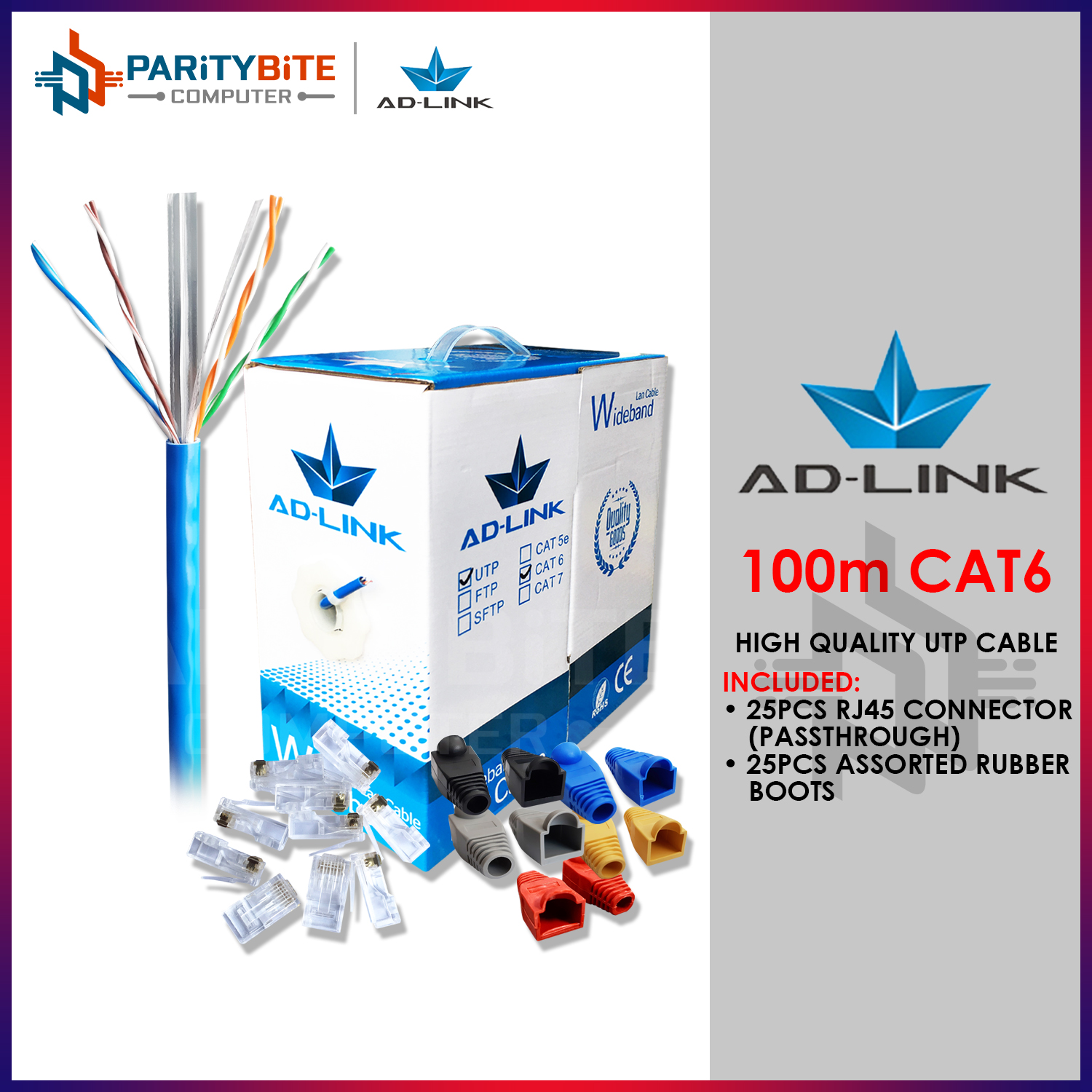AD-LINK 100M CAT6E UTP Cable With 25pcs RJ45 Passthrough 25pcs Assorted ...