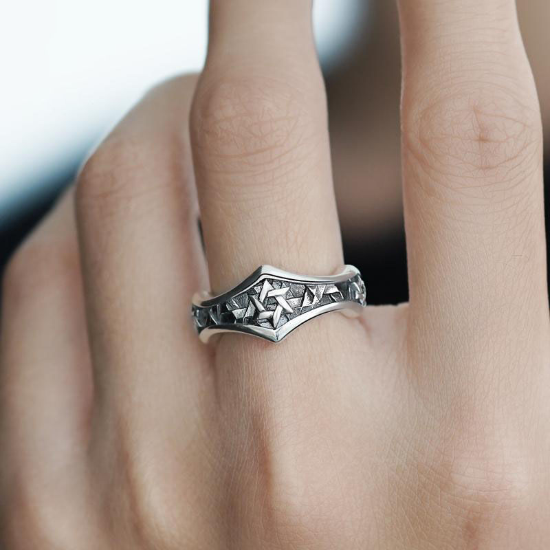 Advanced Sense Ring Six-pointed Star Men's Open Ring Trendy Men's ...