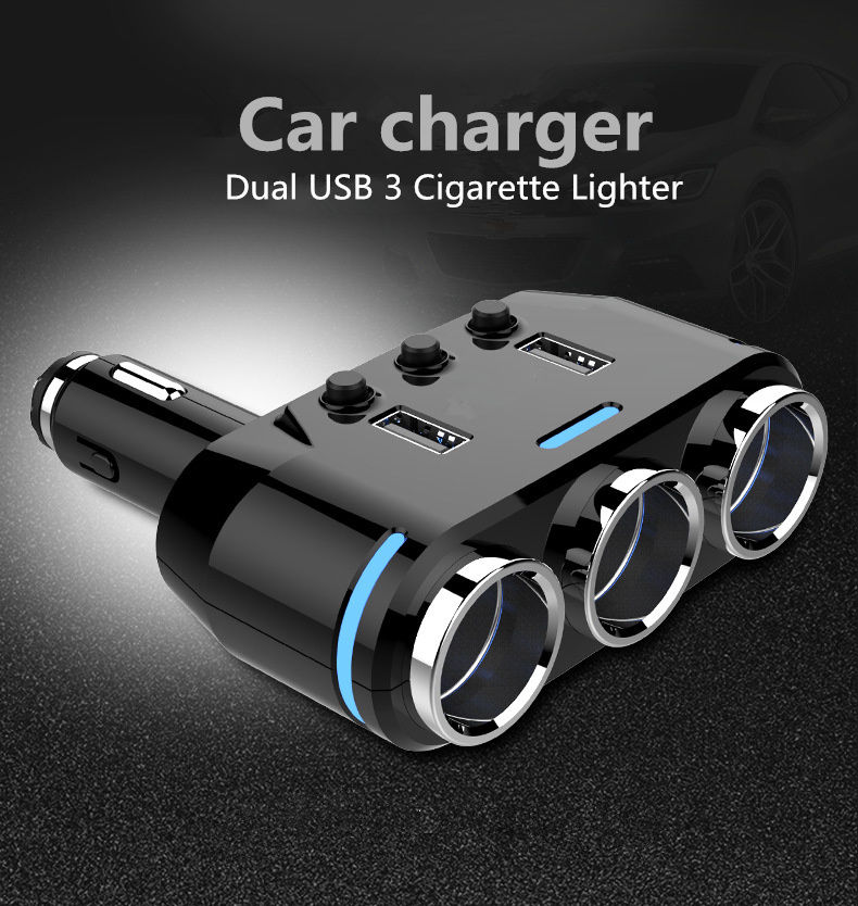 Dual USB & Computers 3 Way Car Socket Splitter 12V Charger Adapter ...