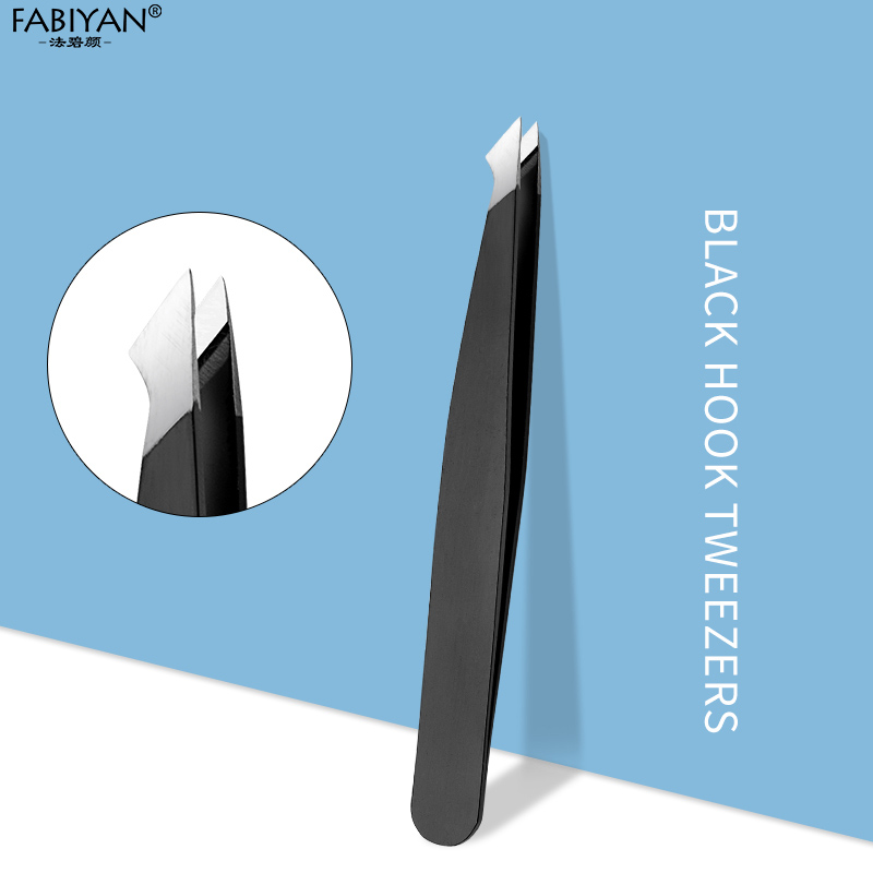 Eyebrow Tweezers Hairs Puller Stainless Steel Pointed Tip Slanted Eye ...