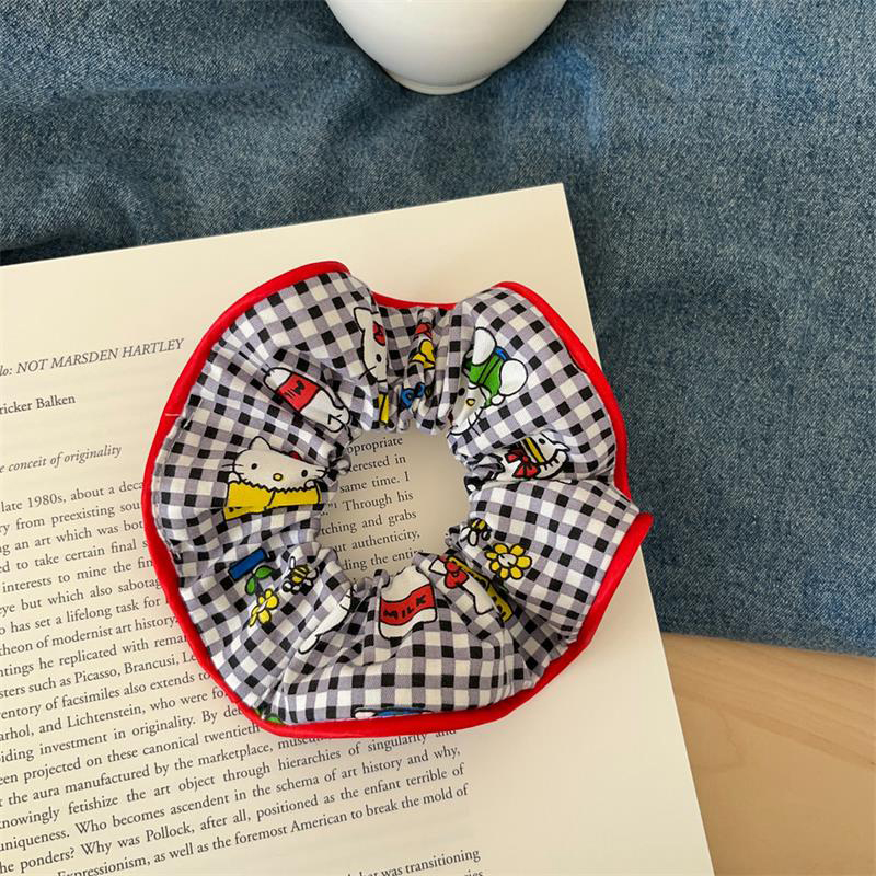 Cute Hello Kitty High Elastic Plaid Large Intestine Hair Rope Girl ...