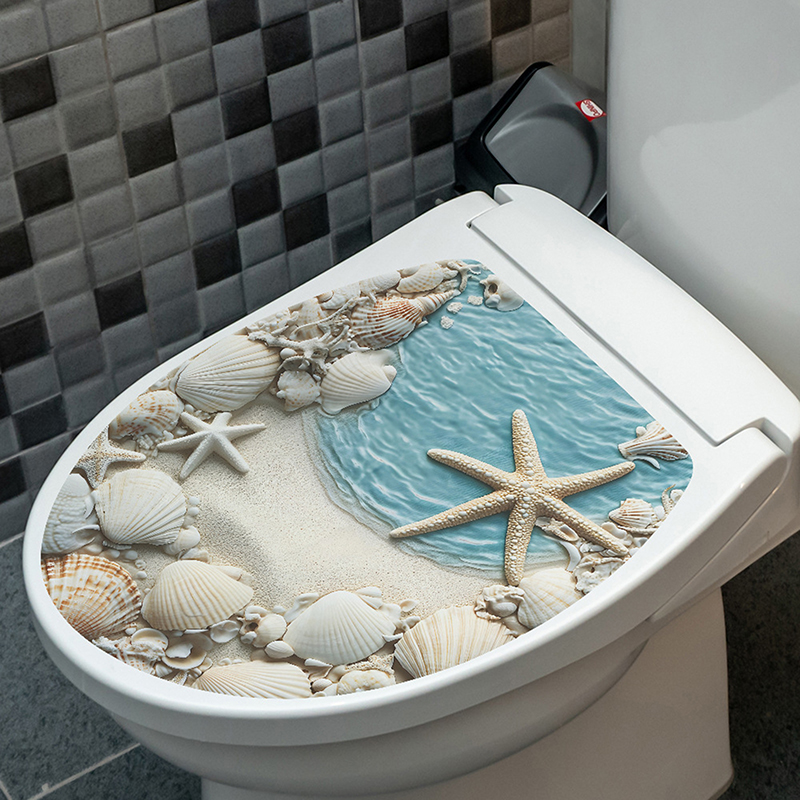 Blue Shell Starfish Home Toilet Cover Sticker Creative Bathroom Sticker ...