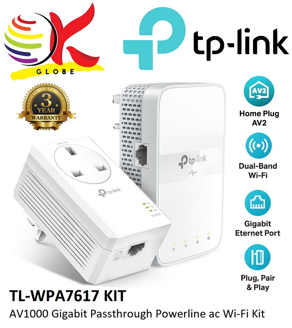 TP-LINK TL-WPA7617 KIT AV1000 GIGABIT PASSTHROUGH POWERLINE AC WI-FI ...