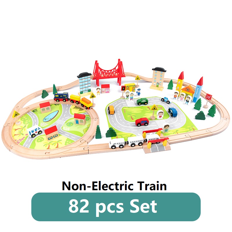 Wooden Train Set Mini City for Toddler with Double-Side Train Tracks ...