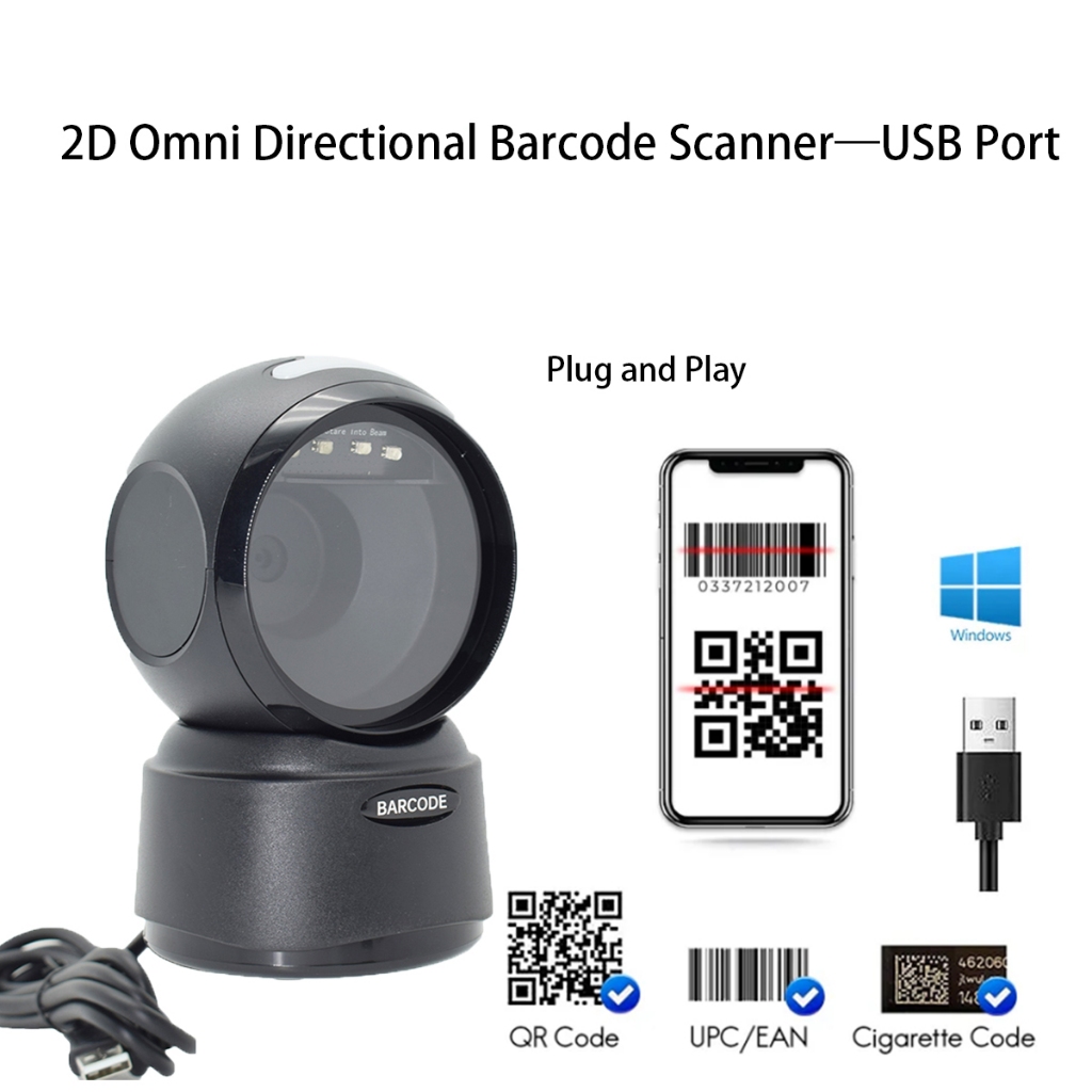 1D 2D Omnidirectional Barcode Scanner Desktop Qr Barcode Scanner Reader ...