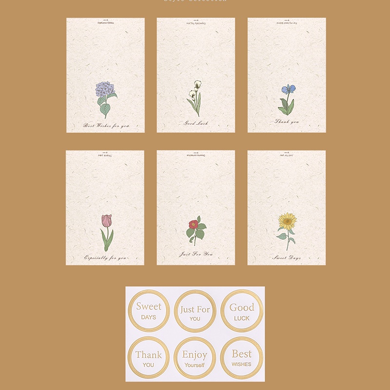 ชุดดอกไม้ย้อนยุค6ชิ้นชุดการ์ดพร้อมกับซองข้อความคราฟท์สำหรับวันหยุดการ์ด ...