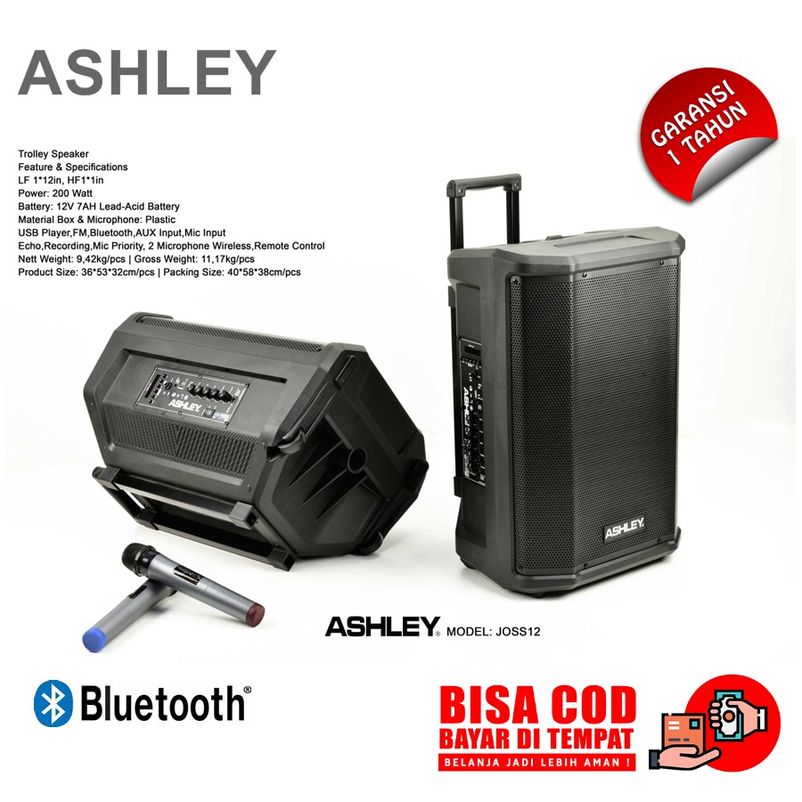 speaker portable ashley speaker trolly 12inch model:joss-12 include 2 ...