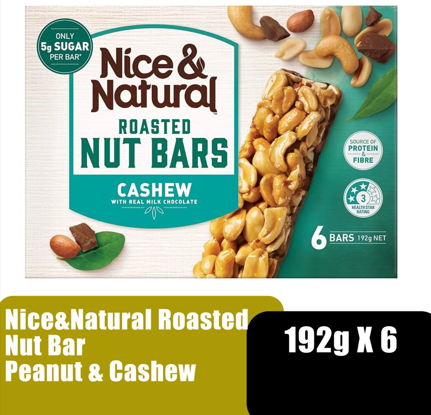 Nice&Natural Roasted Nut Bar Peanut & Cashew 192g x 6 Protein Bar 蛋白棒 ...