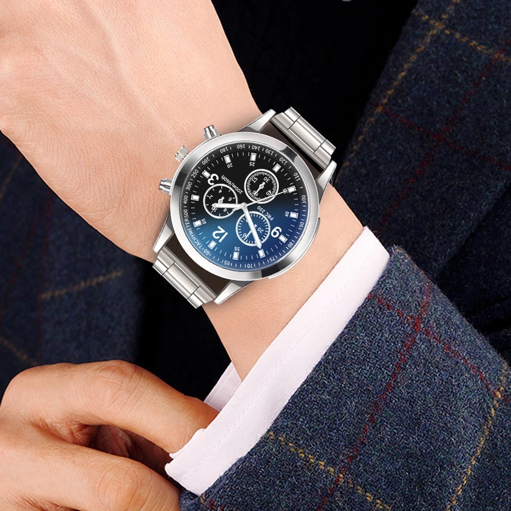 【Innovative design】Direct Manufacturer Sale -炫彩蓝光玻璃三眼钢带手表- For Men ...