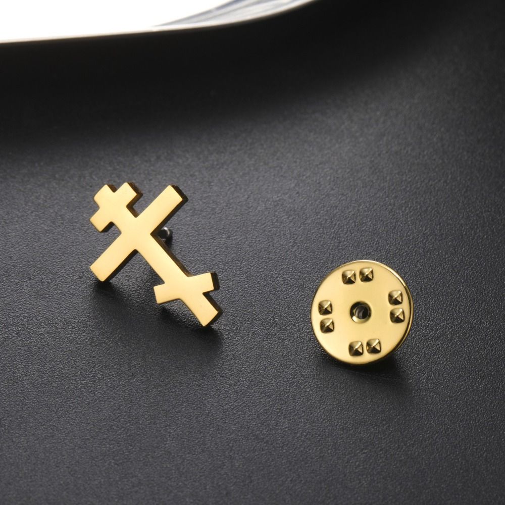 Symbol Flag Stainless Steel Orthodox Cross Brooch Gold Color Minimalist ...