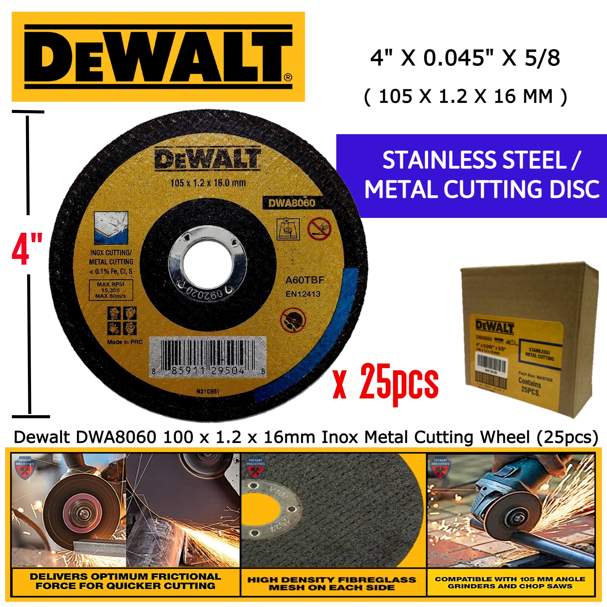 Dewalt DWA8060 100 x 1.2 x 16mm Inox Metal Cutting Wheel Mata Potong ...
