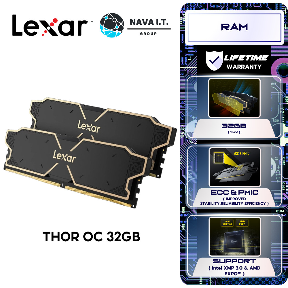 LEXAR RAM (แรม)THOR OC 32GB (16GBX2) DDR5 6000 BLACK (LD5U16G60C38LG ...
