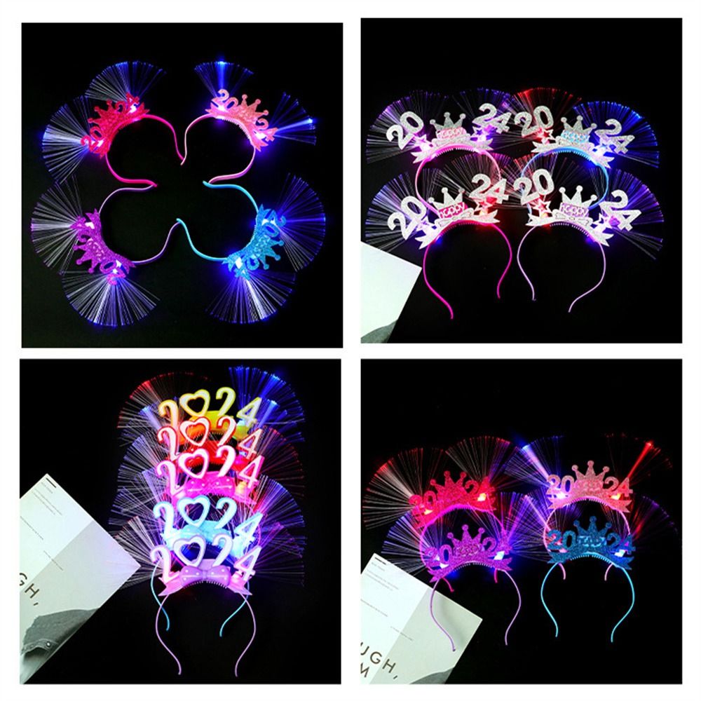 Flashing Blinking Crown LED Glow 2024 Happy New Year Headband Plastic ...