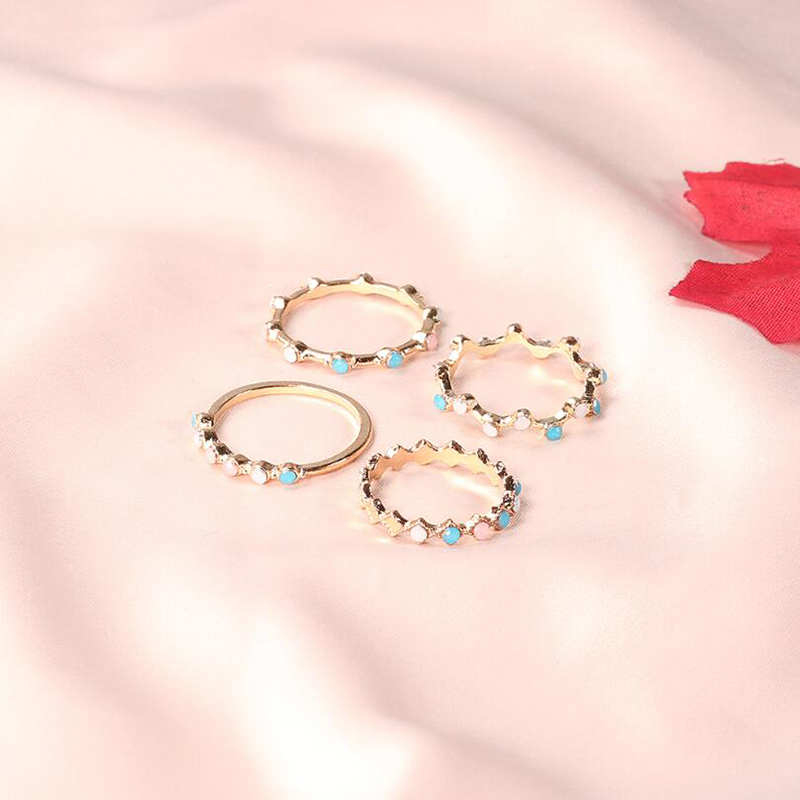 4 Pcs/set Bohemia Colorful Crystal Stone Finger Rings Set Wedding ...