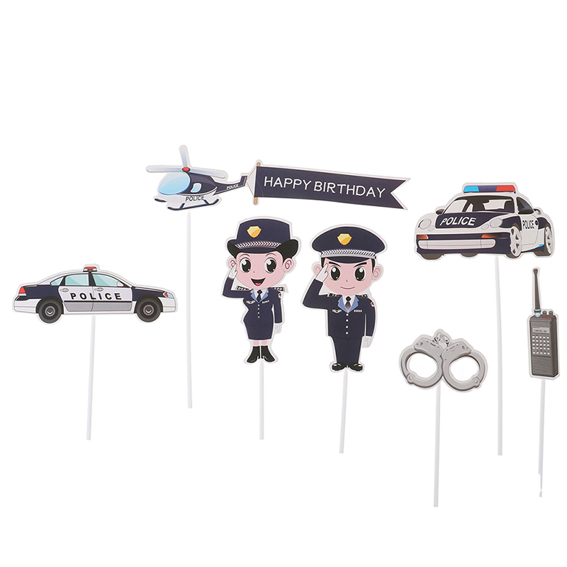 PRECUT Cartoon Police Car Plane Handcuffs Birthday Cupcake Toppers ...