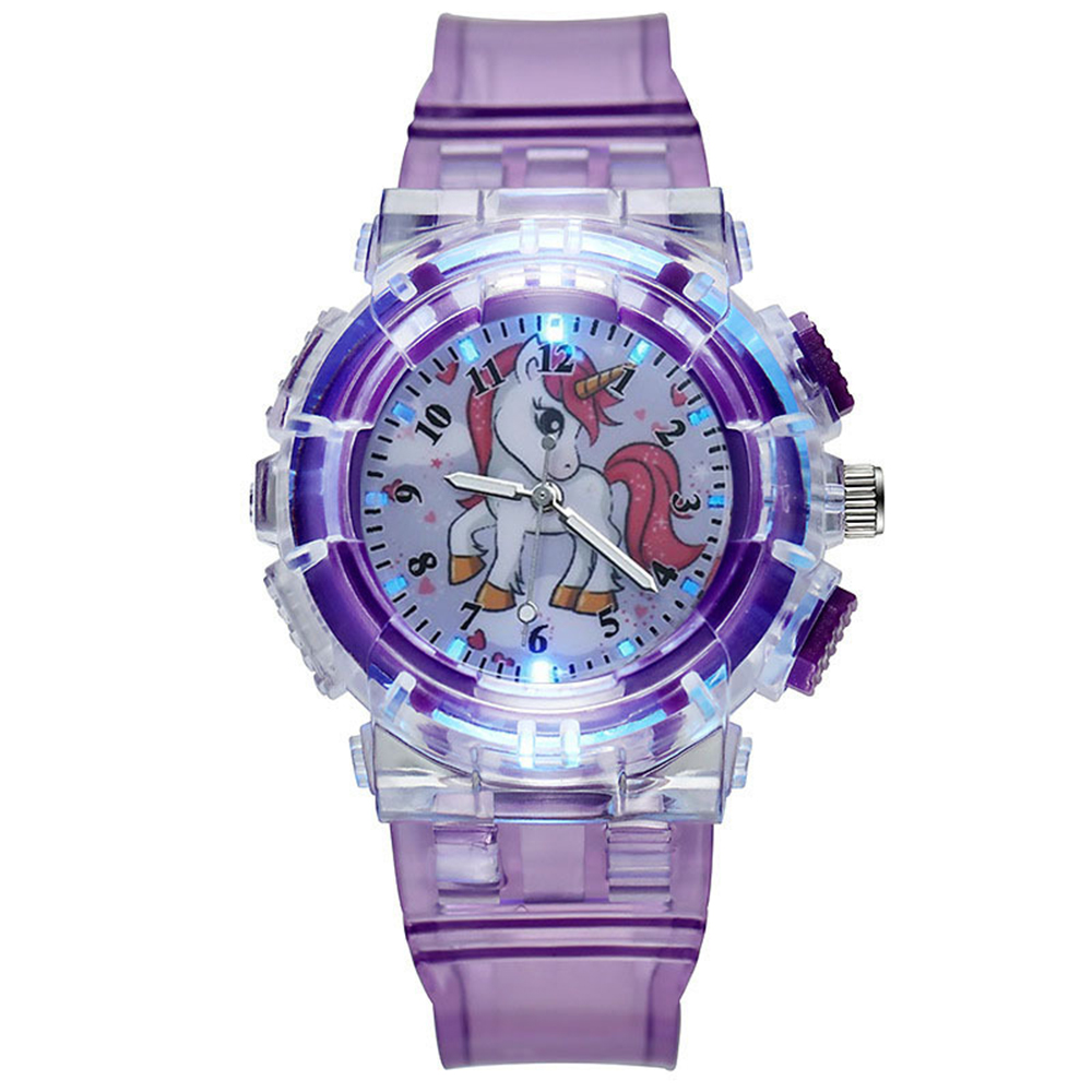 【Ready Stock】Cartoon Unicorn Children's Watch Luminous Colorful Lights ...