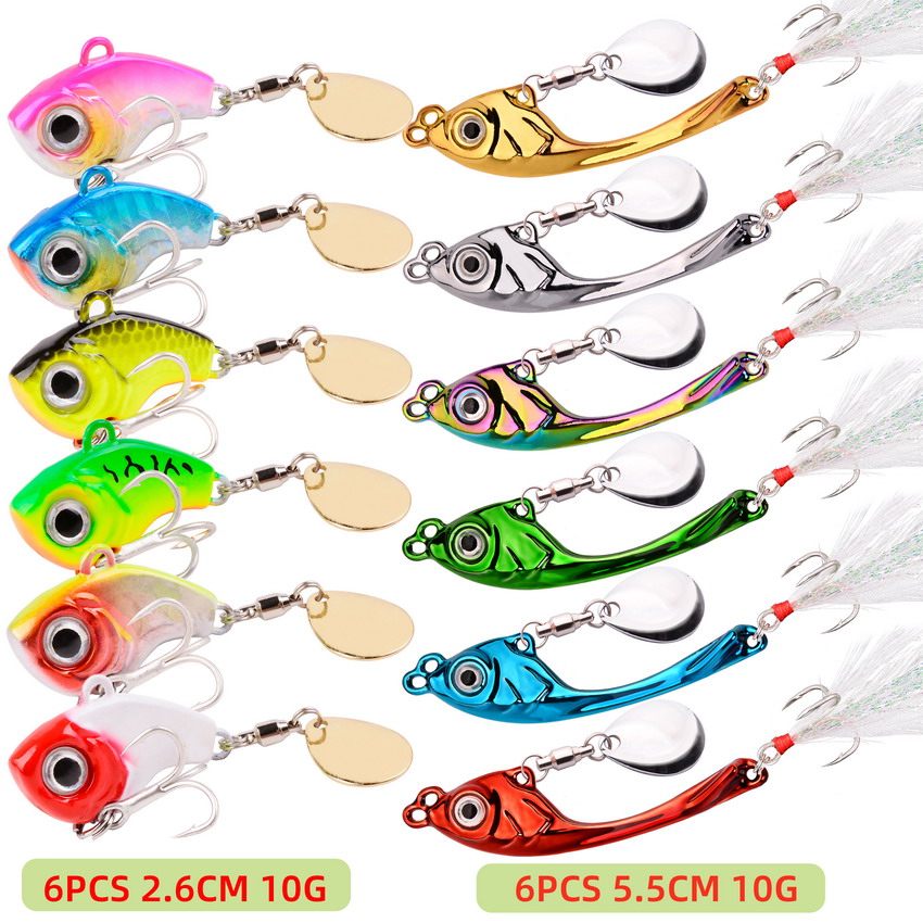 12PCS Bait Metal Vib Fishing Lure Trolling Rotating Spoon Wobbler ...
