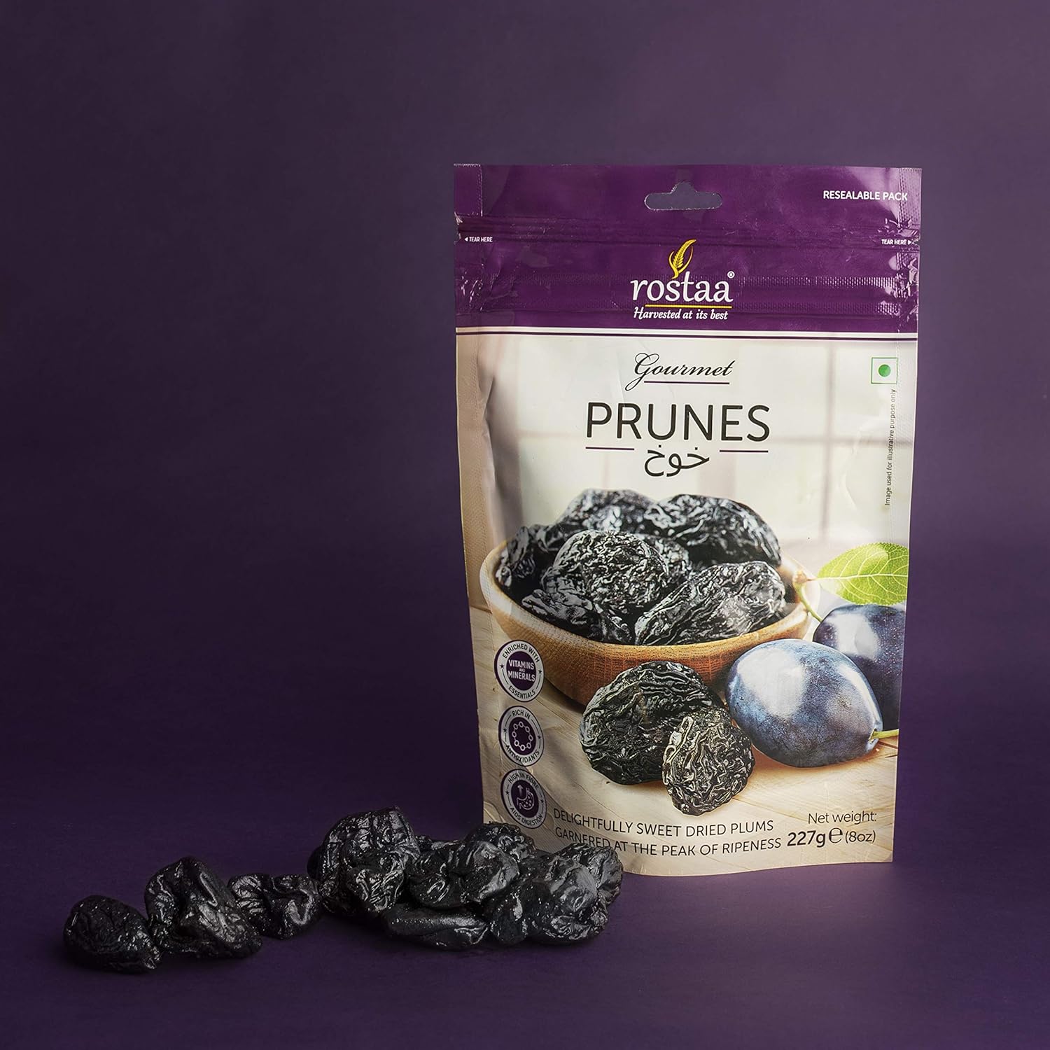 Rostaa Dried Pitted Prunes (Gluten Free, Non-GMO & Vegan) (227g (Pack ...