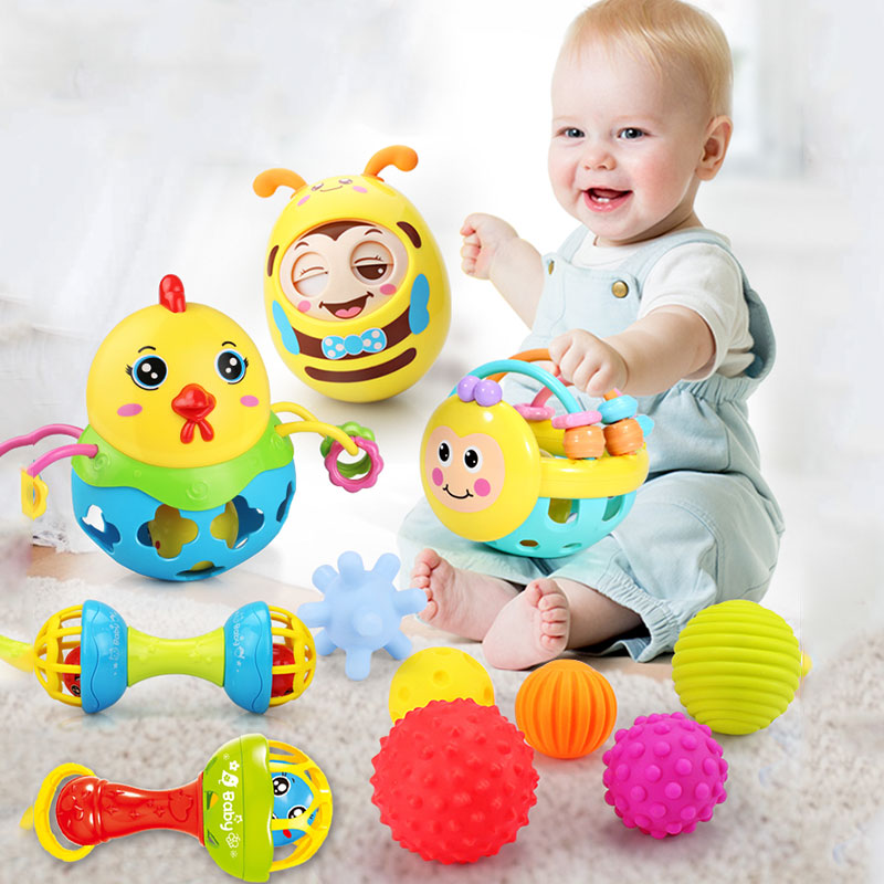 Soft Rubber Bebe Cartoon Bee Knocking Rattle Dumbbell Early Toy For Kid ...