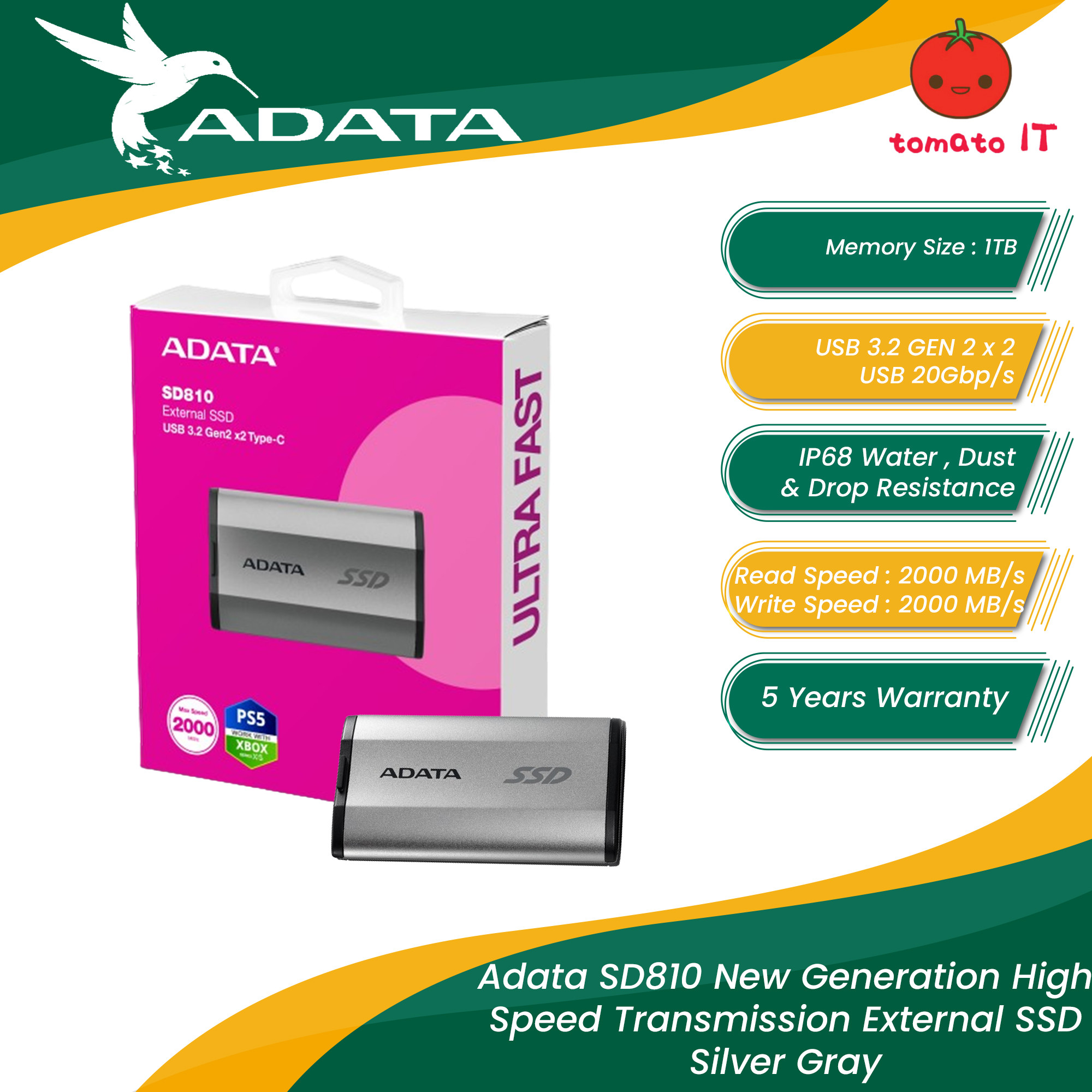 ADATA SD810 External SSD Read Speed UT 2000MB/s (1TB/2TB/4TB) | Lazada